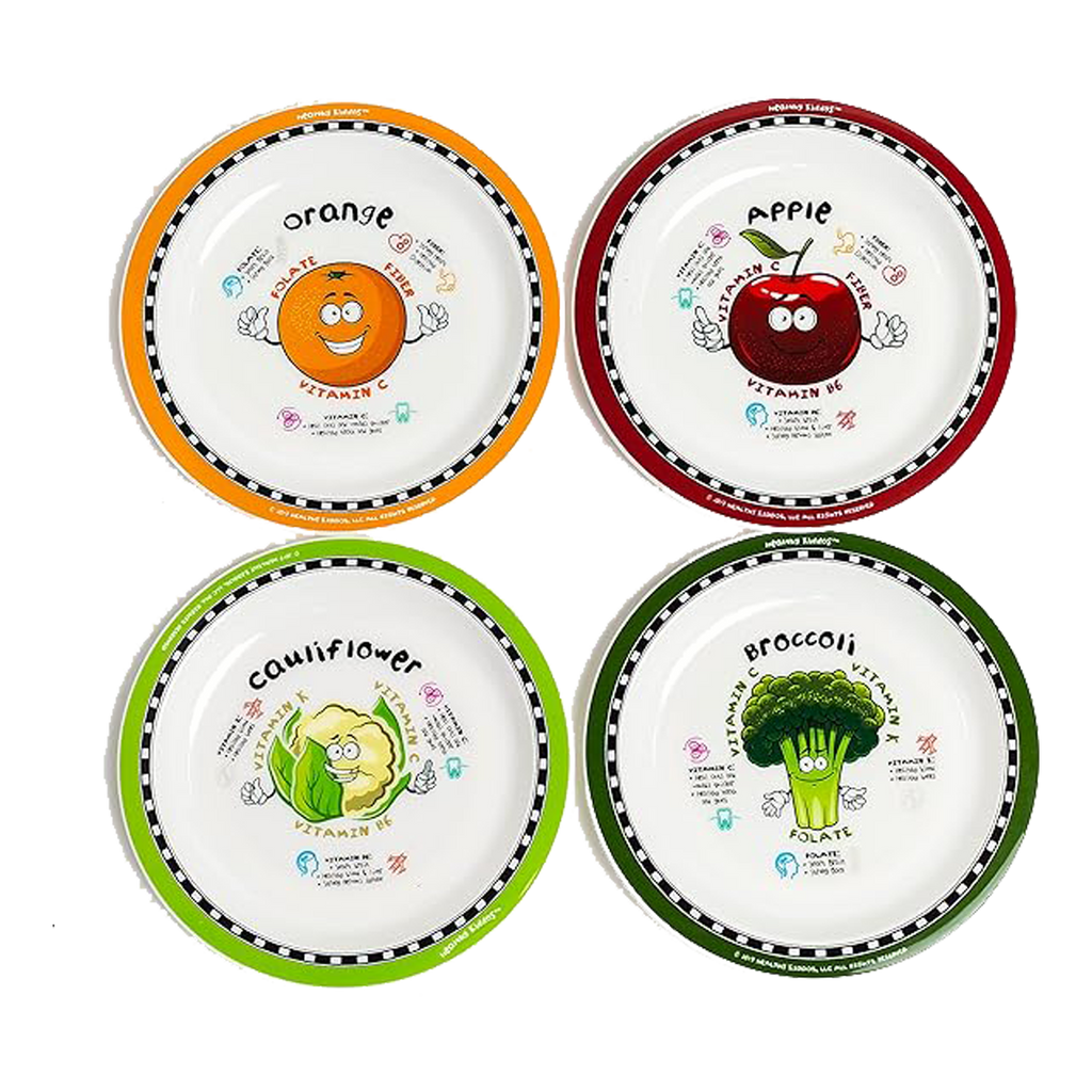Fruits & Vegetables Fun Plates For Kids 4 Pack – The Gold Parrot